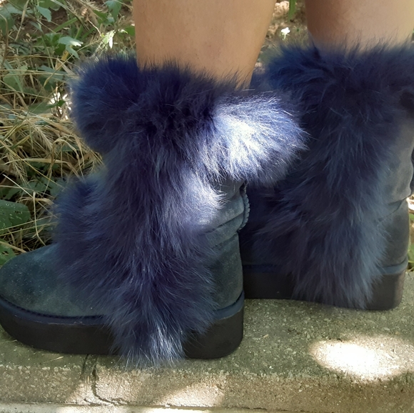 Mux | Shoes | Mux Sz 8 Blue Fur And Leather Platform Boots | Poshmark